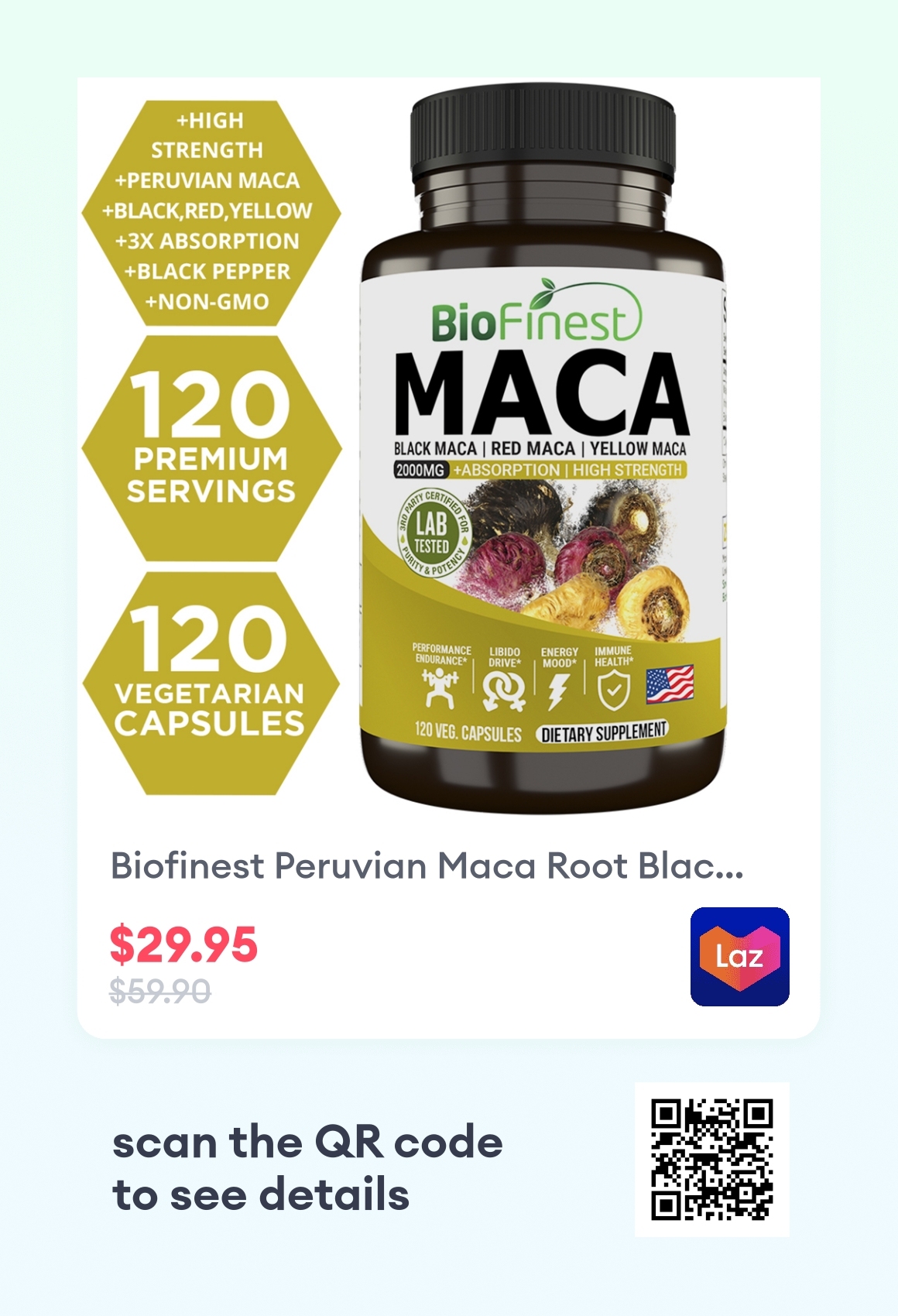 Biofinest Peruvian Maca Root Black Red Yellow 2000mg - Gelatinized Maca ...