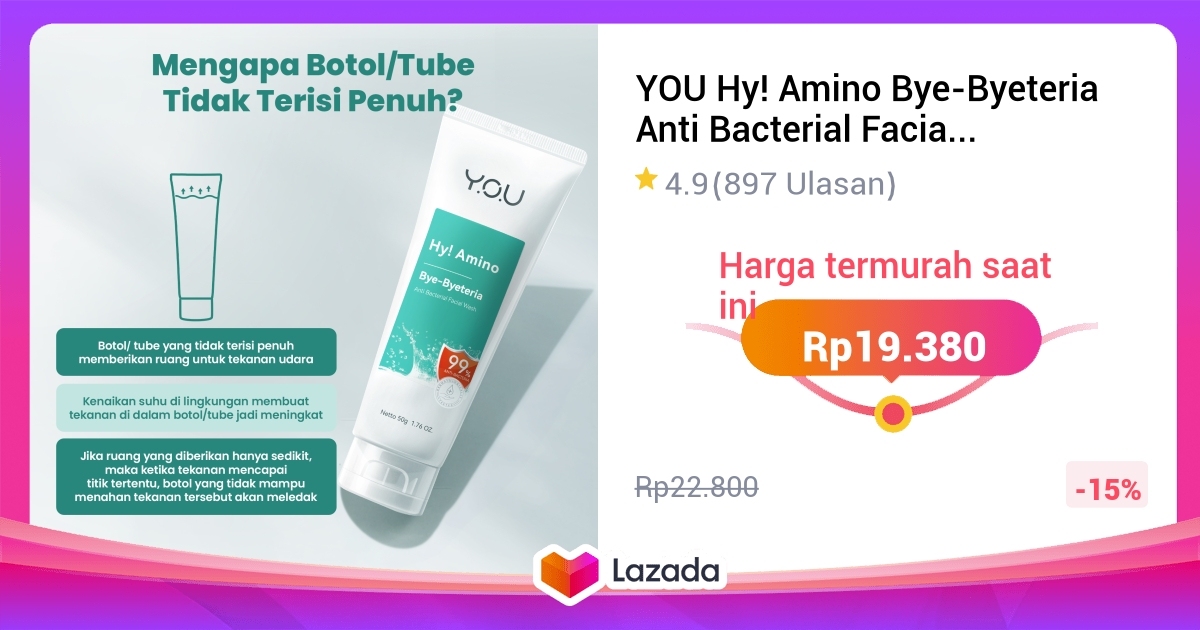 YOU Hy! Amino Bye-Byeteria Anti Bacterial Facial Wash 50 gram | Sabun ...