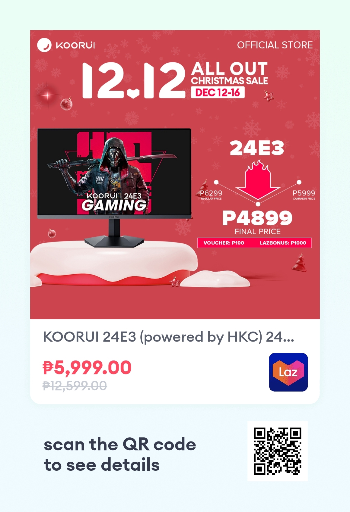 KOORUI 24E3 (powered by HKC) 24" Gaming Monitor 165Hz, 1080p, 1ms, IPS ...