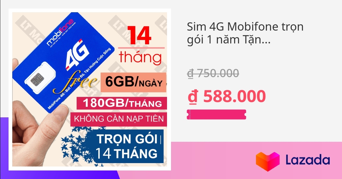 Sim 4G Mobifone trọn gói 1 năm Tặng 150GB/Tháng (5GB/ngày) 6GB/ngày không cần nạp tiền 12FD50 ...
