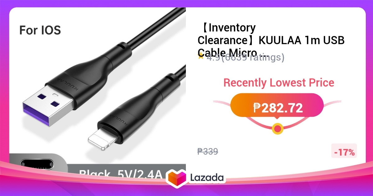 【Inventory Clearance】KUULAA 1m USB Cable Micro / Type C / iPhone Cable ...