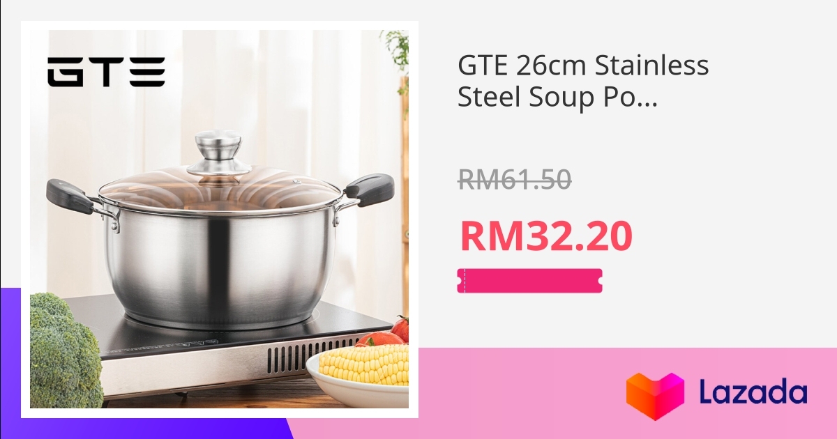 GTE 26cm Stainless Steel Soup Pot Thickened Composite Kitchen Steel Pan ...