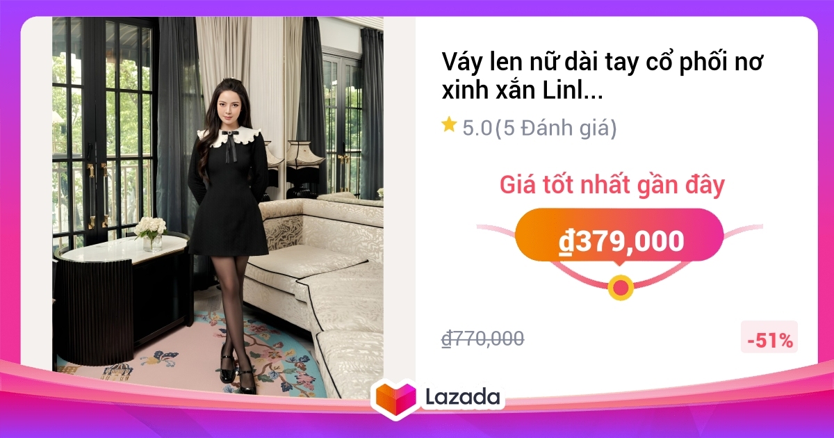 Váy len nữ dài tay cổ phối nơ xinh xắn Linly Store V-VL1