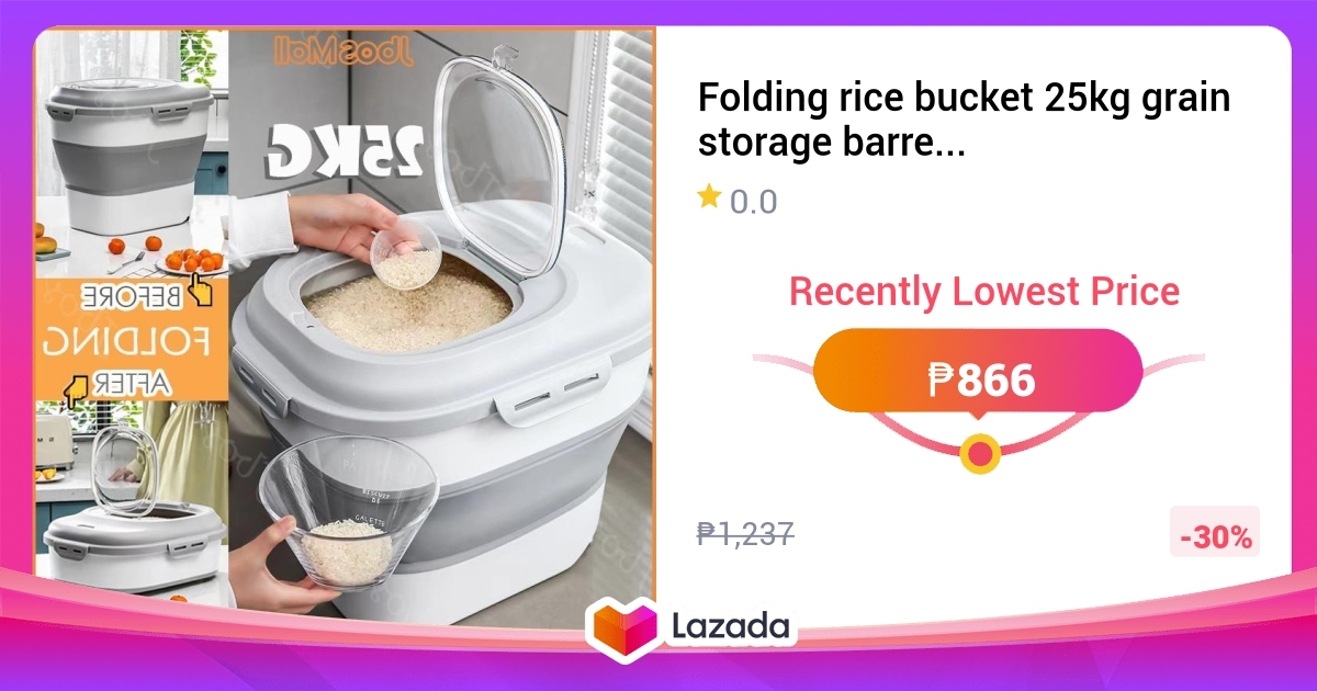 Folding rice bucket 25kg grain storage barrel insect proof and moisture ...
