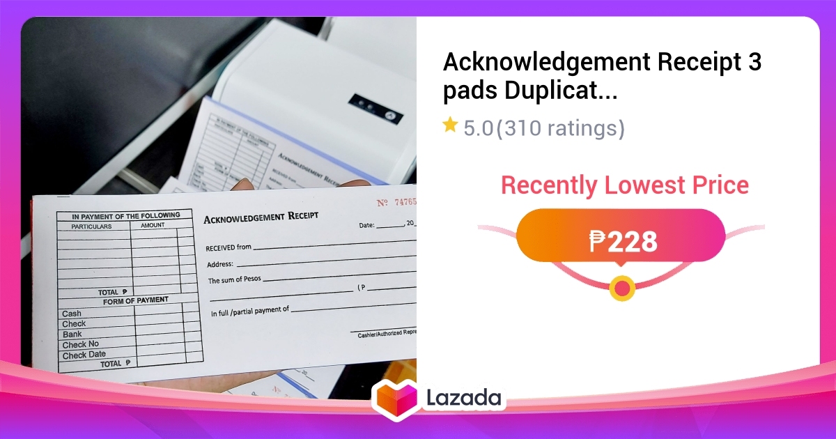 Acknowledgement Receipt 3 pads Duplicate Carbonized 50sheets per pad