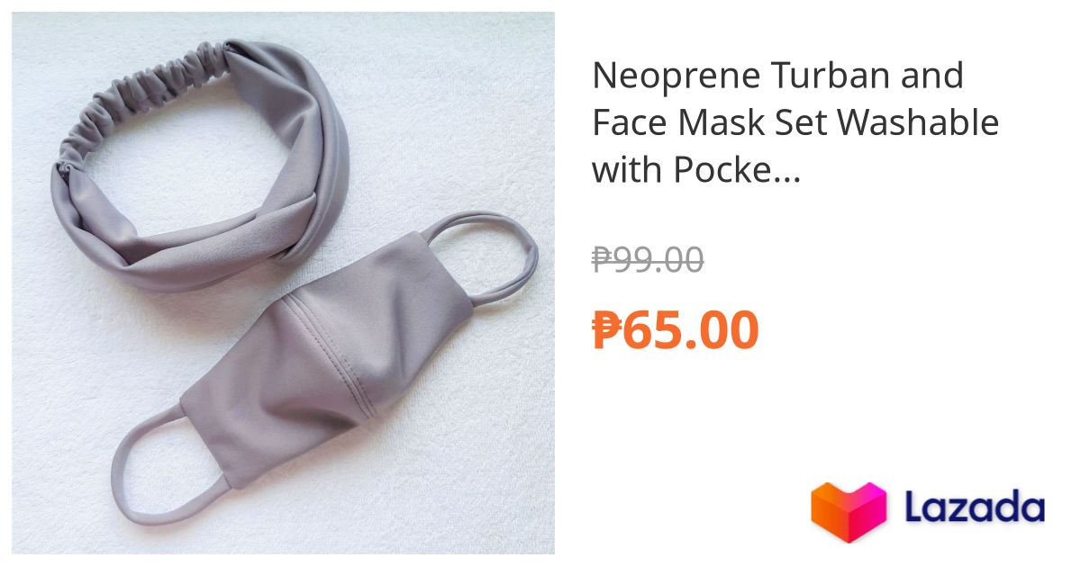 Neoprene Turban and Face Mask Set Washable with Pocket for Filter