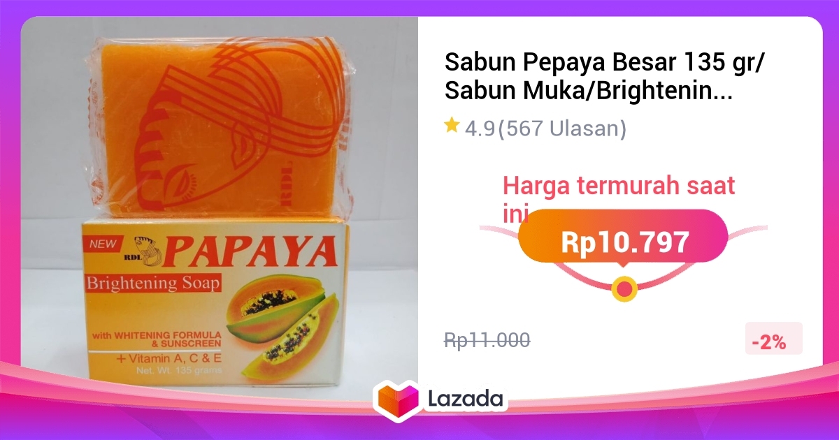 Sabun Pepaya Besar 135 gr/ Sabun Muka/Brightening Soap 135 gr
