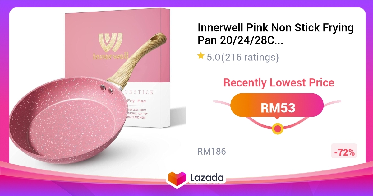 Innerwell Pink Non Stick Frying Pan 20/24/28CM NonStick Coating Fry Pan ...