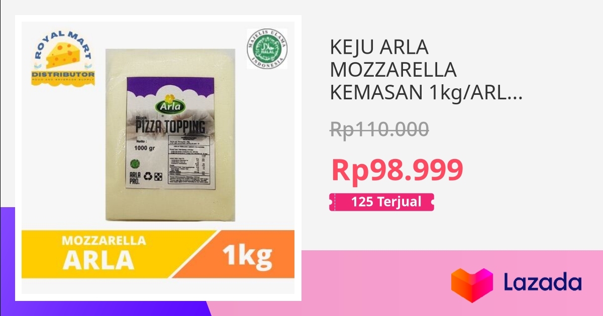KEJU ARLA MOZZARELLA KEMASAN 1kg/ARLA PIZZA TOPPING/ MOZZARELLA ARLA ...