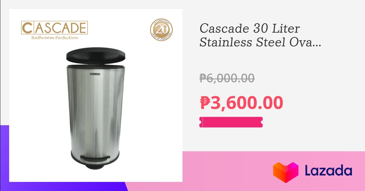 Cascade 30 Liter Stainless Steel Oval Step Bin Outer: L 34 cm x W 32 cm ...