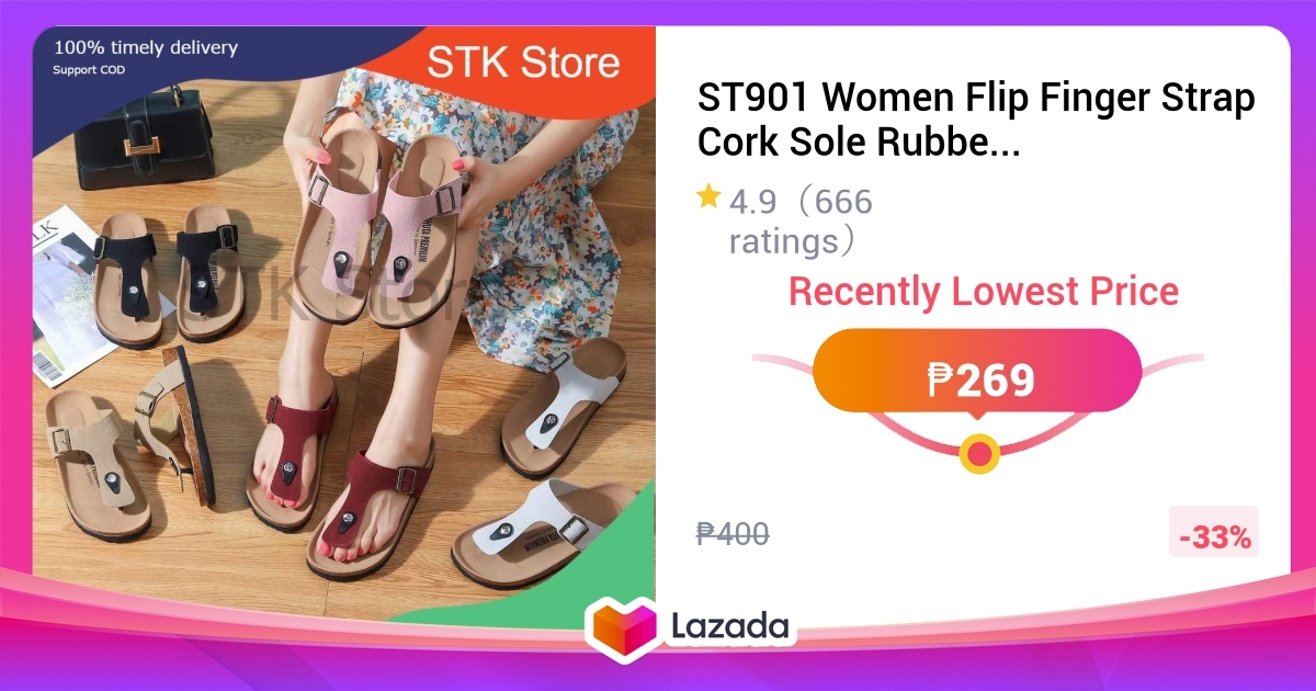 ST901 Women Flip Finger Strap Cork Sole Rubber Slippers Fashionable and ...