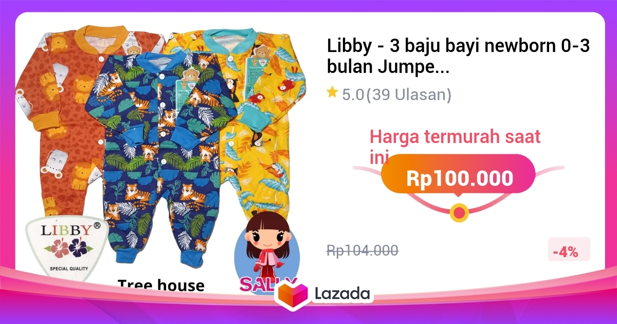 Libby - 3 baju bayi newborn 0-3 bulan Jumper Panjang Buka Kaki Baby Laki Perempuan Halus Lembut ...
