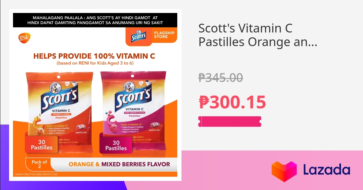 Scott's Vitamin C Pastilles Orange and Mixed Berries Flavour 100% ...