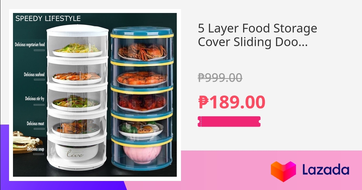5 Layer Food Storage Cover Sliding Door Stackable Keep warm Dust proof ...