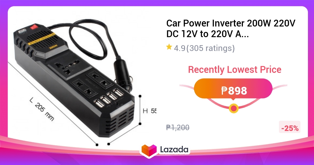 Car Power Inverter 200W 220V DC 12V to 220V AC Car Converter 3 AC ...