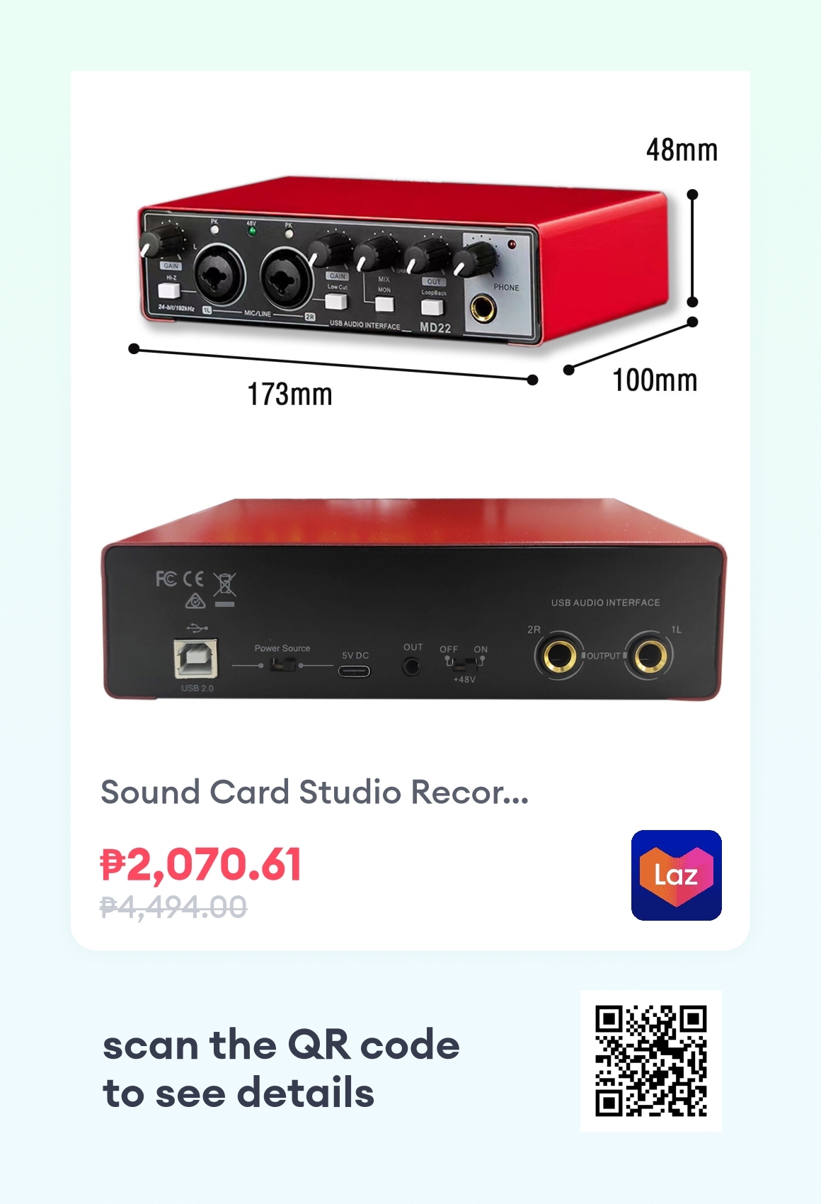 Sound Card Studio Record Professional USB Audio Interface Sound Equipment With Loopback ...