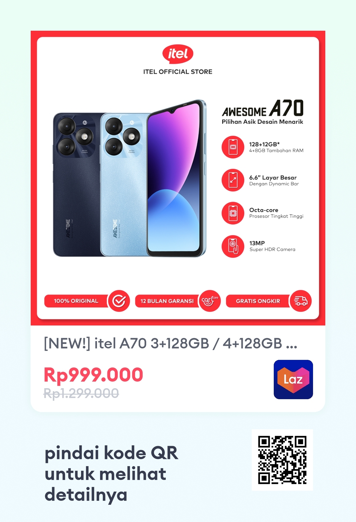 [NEW!] itel A70 3+128GB / 4+128GB - 13MP Super HDR Camera - Big Screen ...