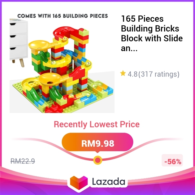 165 Pieces Building Bricks Block with Slide and Funnel For Children ...