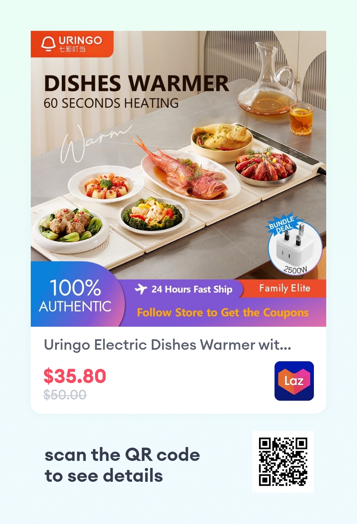 Uringo Electric Dishes Warmer with Adjustable Temperature Control ...