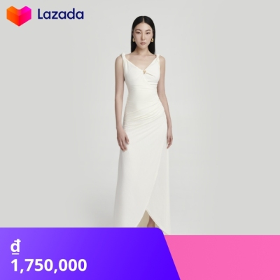 DEAR JOSÉ - Đầm dài xoắn lai Babylon vải poly trắng