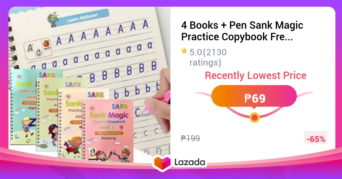 4 Books + Pen Sank Magic Practice Copybook Free Wiping Children's ...