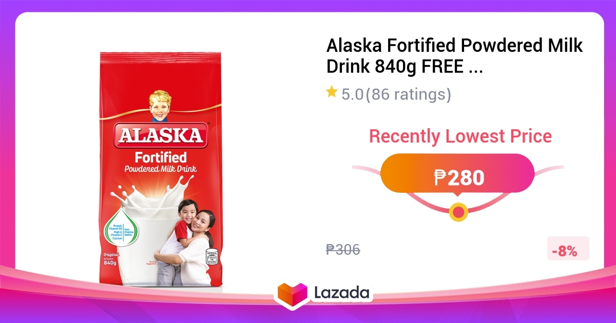 Alaska Fortified Powdered Milk Drink 840g FREE 2 Nissin Eggnog 32g