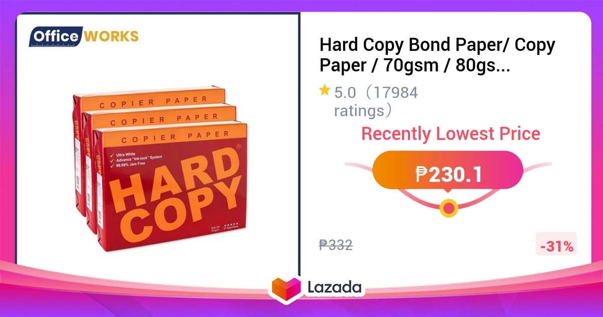 Hard Copy Bond Paper/ Copy Paper / 70gsm / 80gsm / Short / A4 / Long ...