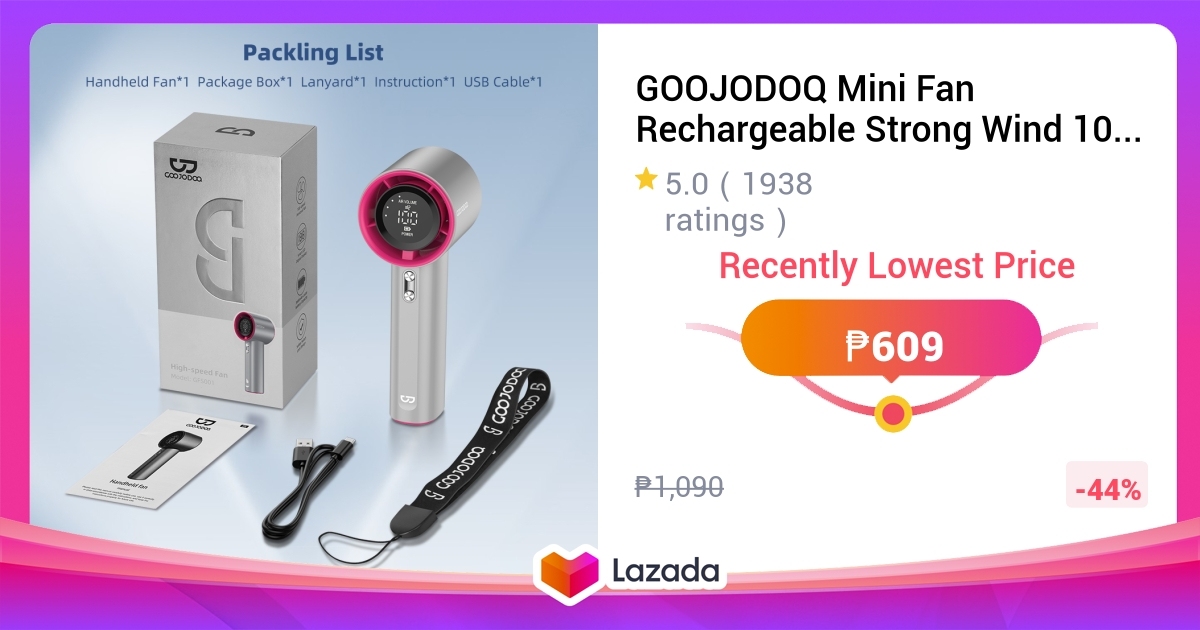 GOOJODOQ Mini Fan Rechargeable Strong Wind 100 Gear Wind Speed Digital ...