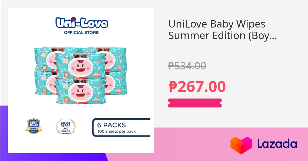 UniLove Baby Wipes Summer Edition (Boy) 100's Pack of 6