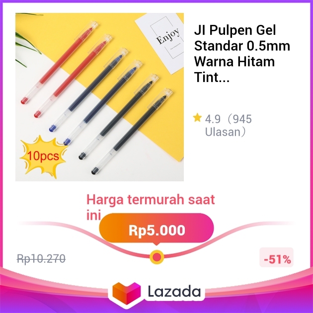 JI Pulpen Gel Standar 0.5mm Warna Hitam Tinta Tebal | Pulpen Sekolah ...