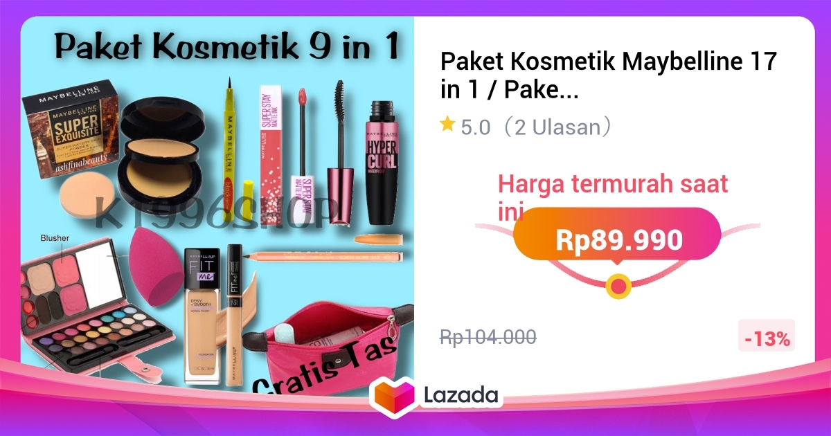 Paket Kosmetik Maybelline 17 in 1 / Paket Kosmetik Super Lengkap ...