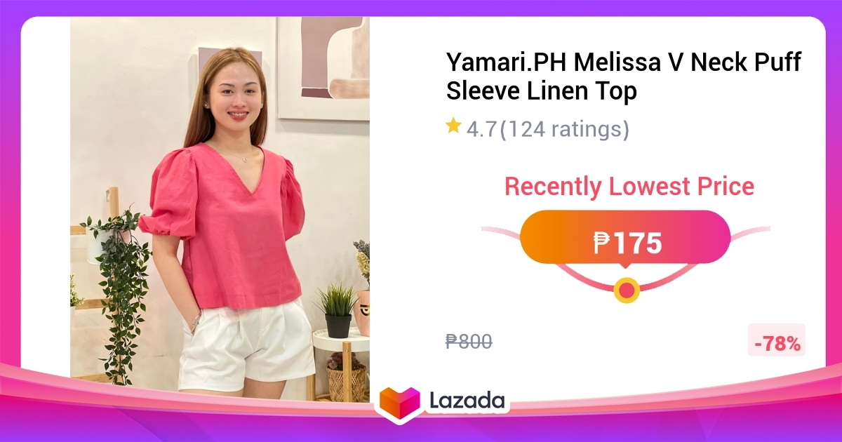Yamari.PH Melissa V Neck Puff Sleeve Linen Top