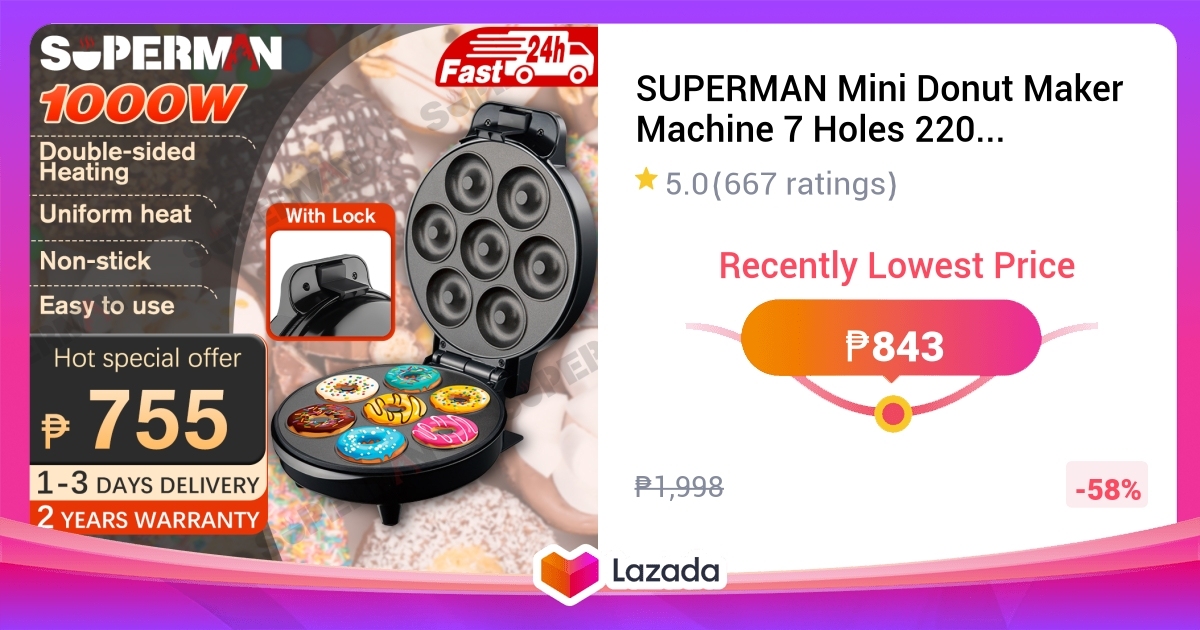 SUPERMAN Mini Donut Maker Machine 7 Holes 220v Electric Donut Maker ...