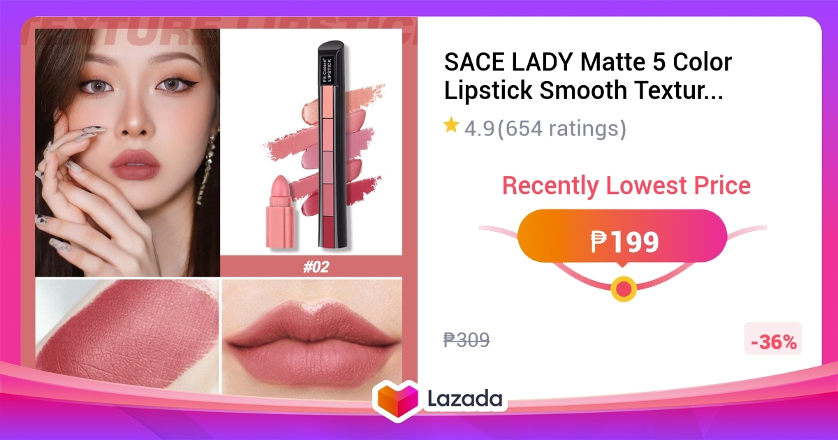 SACE LADY Matte 5 Color Lipstick Smooth Texture Lightweight Highly ...