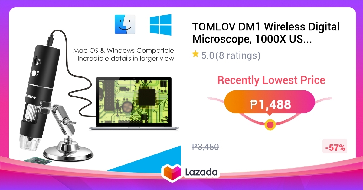 TOMLOV DM1 Wireless Digital Microscope, 1000X USB Handheld Microscope ...