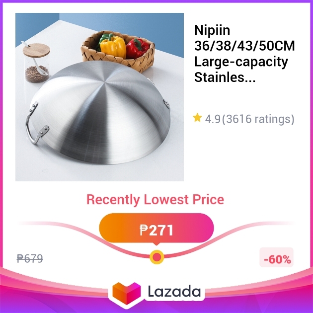 Nipiin 36/38/43/50CM Large-capacity Stainless Steel Wok With Double ...