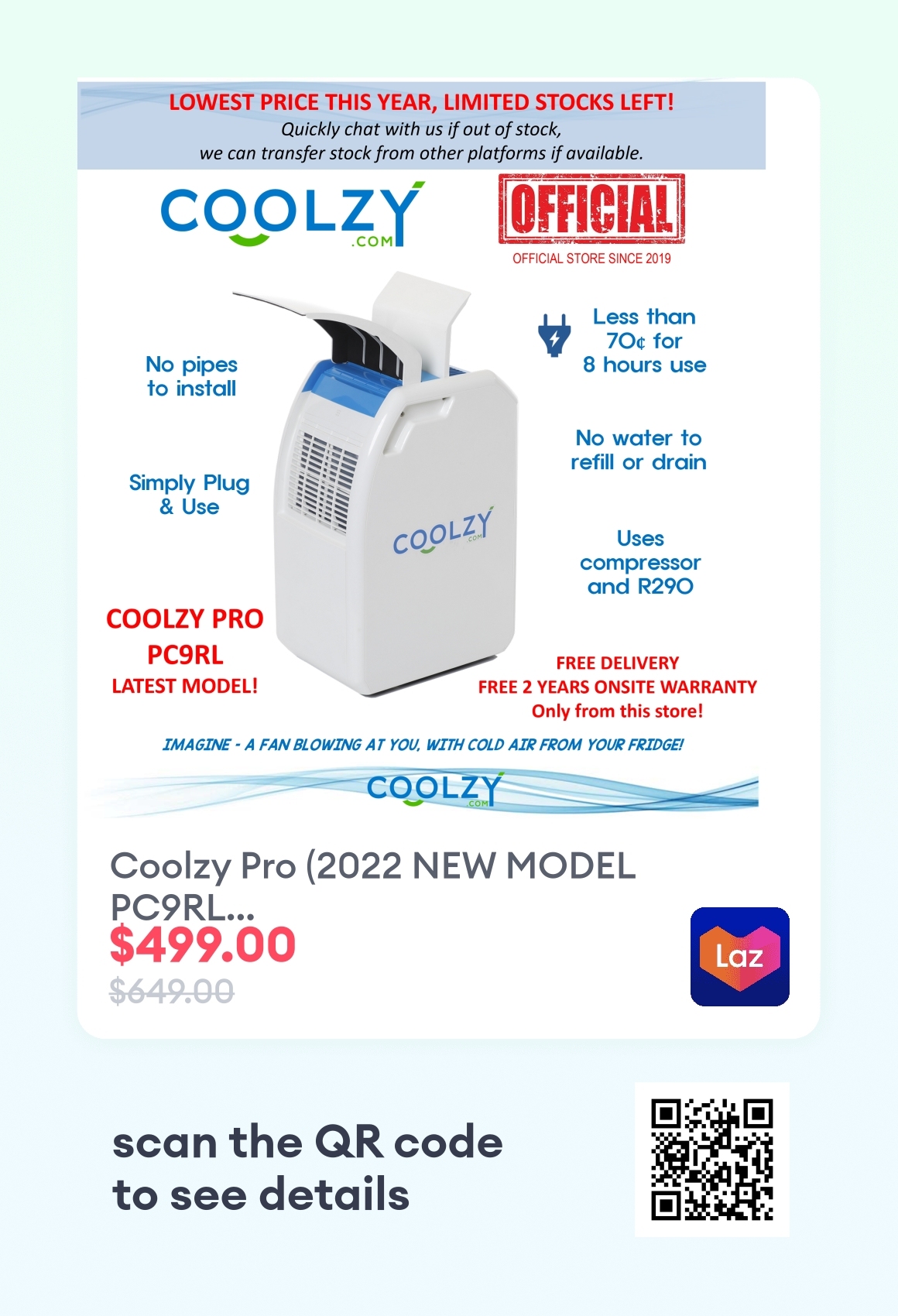 Coolzy Pro (2022 NEW MODEL PC9RL) Close Comfort Personal Portable ...