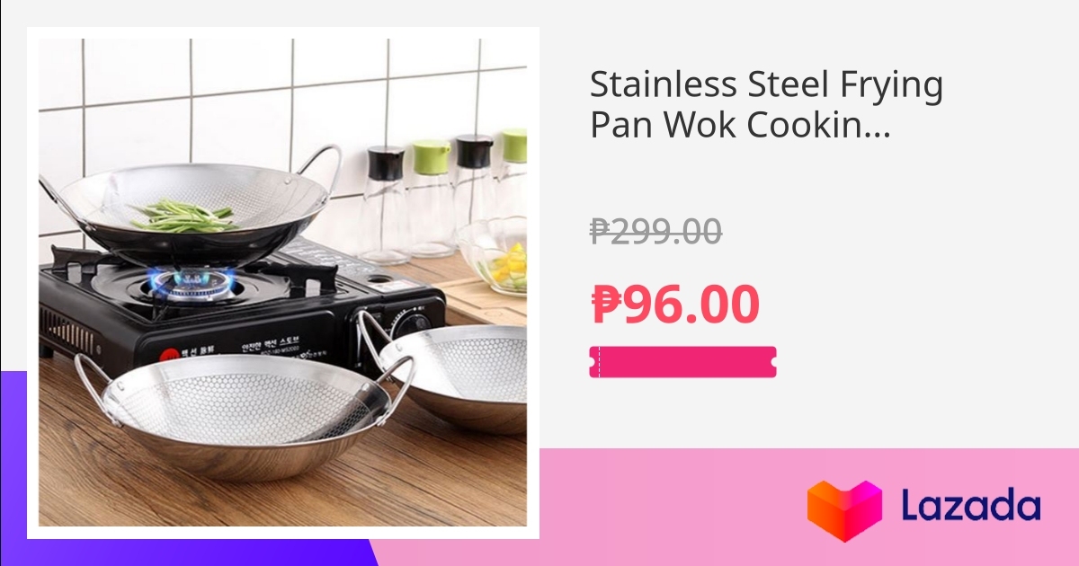 Stainless Steel Frying Pan Wok Cooking Pan Two Ear Dual Handle Makapal ...