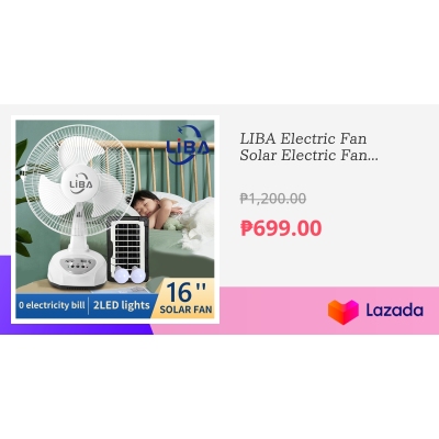 LIBA Electric Fan Solar Electric Fans 12"14"16"Rechargeable 2 LED ...