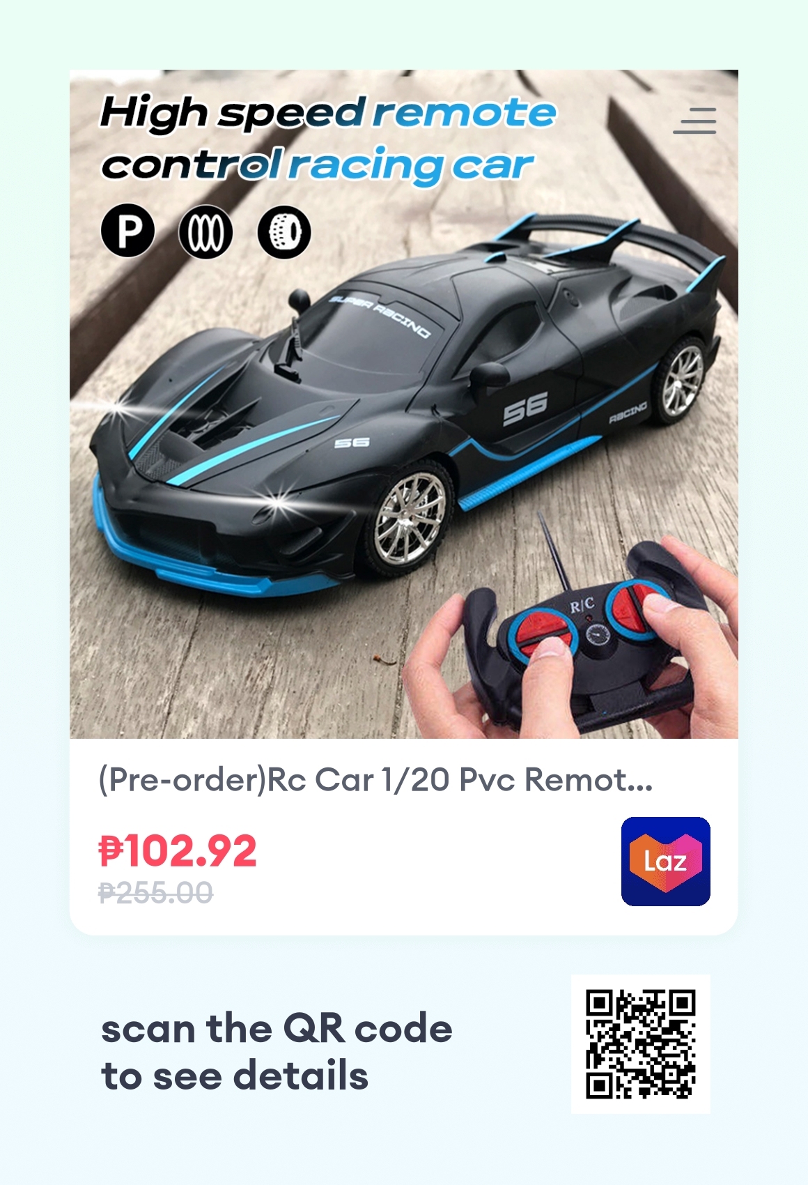 (Pre-order)Rc Car 1/20 Pvc Remote Control Race Car 2.4 Ghz High Speed ...