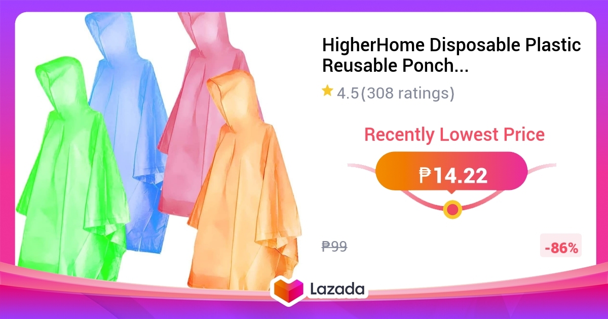 HigherHome Disposable Plastic Reusable Poncho Raincoat Kapote Ultra ...
