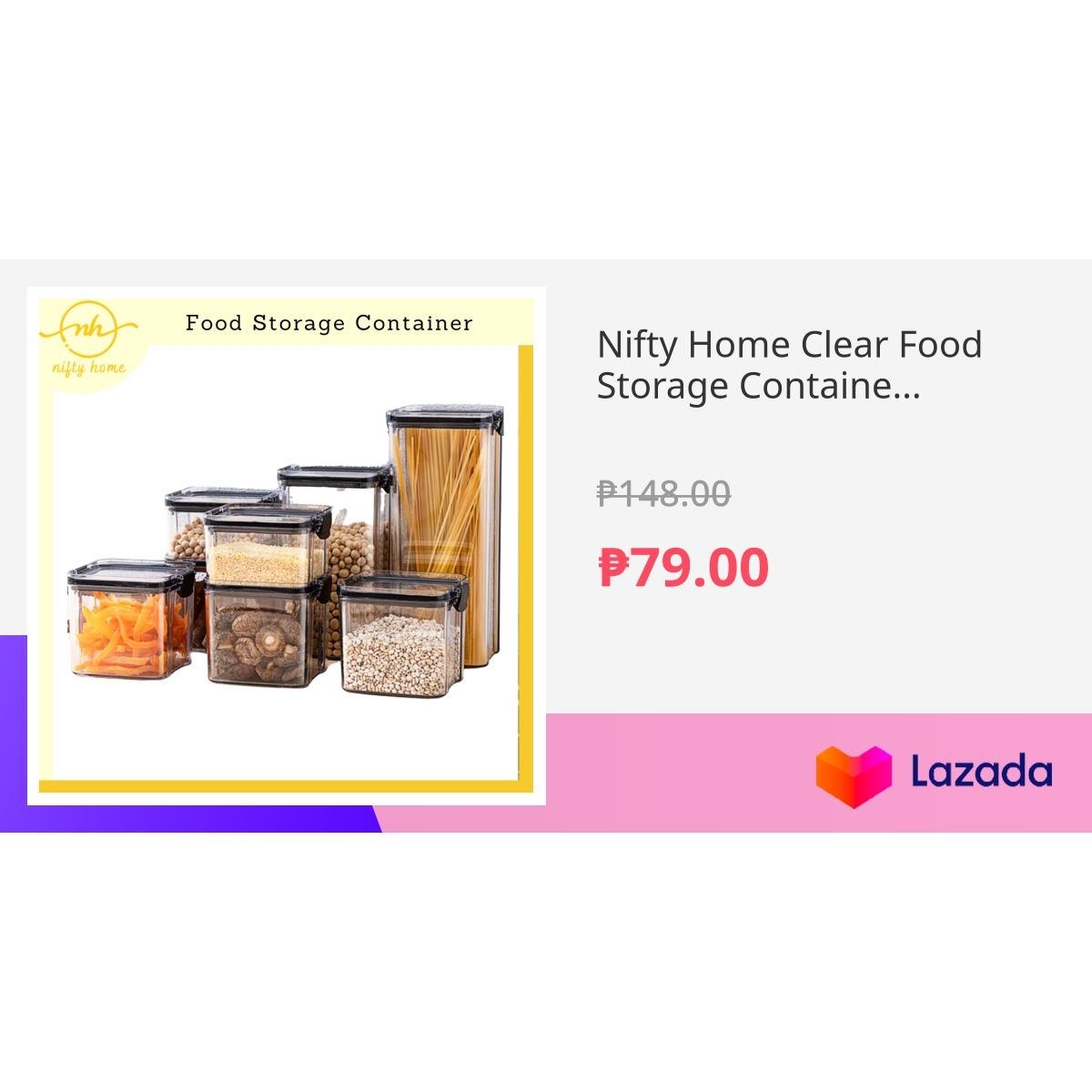 Nifty Home Clear Food Storage Container Stackable Pantry Organizer