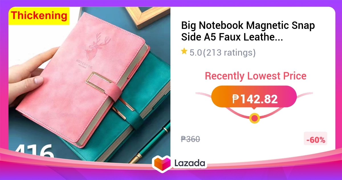 Big Notebook Magnetic Snap Side A5 Faux Leather Thick Notebook college ...