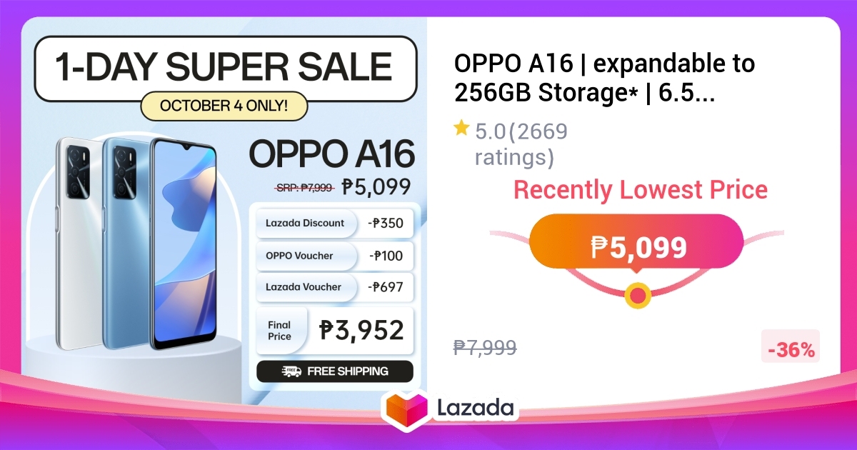 OPPO A16 | expandable to 256GB Storage* | 6.5" HD+ Eye-care Display ...