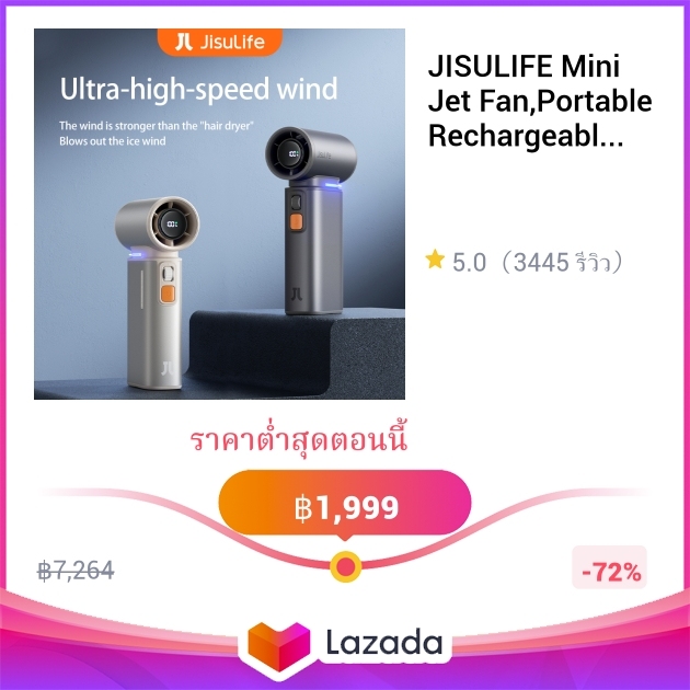 JISULIFE Mini Jet Fan,Portable Rechargeable Fan,9000 mAh Battery ,100 ...