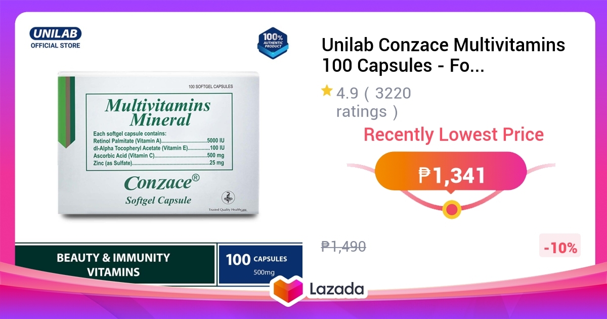 Unilab Conzace Multivitamins 100 Capsules - For Stronger Immunity and ...