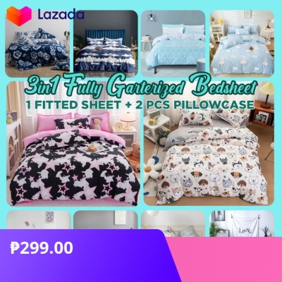 3IN1 Modern Design Bedsheet Set Fully Garterized included Fitted Sheet ...