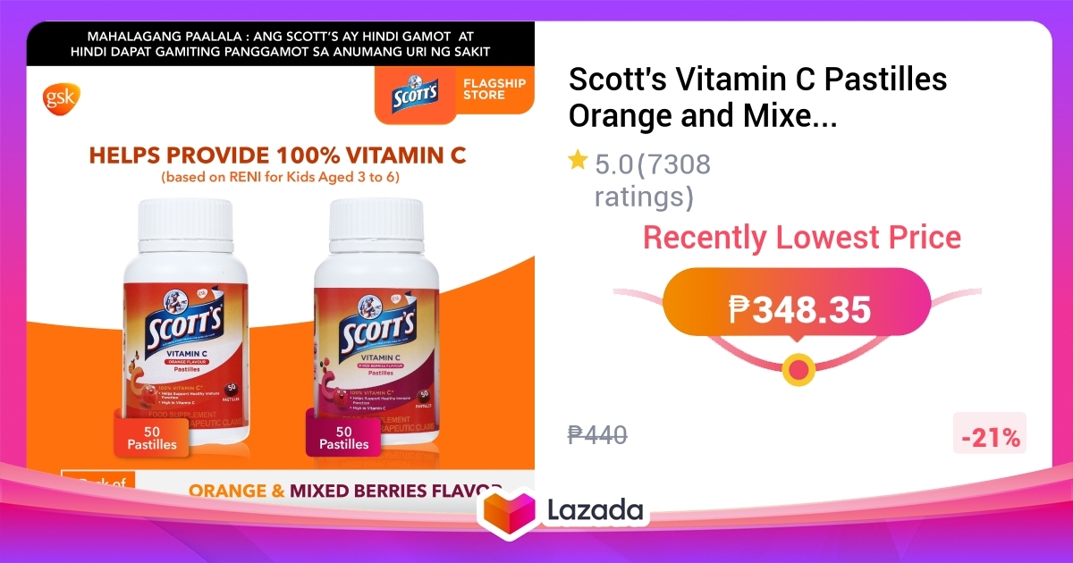 Scott's Vitamin C Pastilles Orange and Mixed Berries Flavour 100% ...