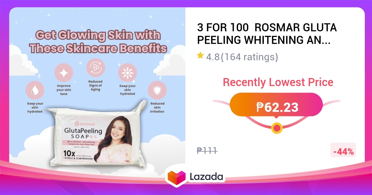 3 FOR 100 ROSMAR GLUTA PEELING WHITENING AND EXFOLIATING SOAP 150G