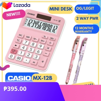 CASIO MX12B PINK CALCULATOR 12 MONTHS WARRANTY with free pens